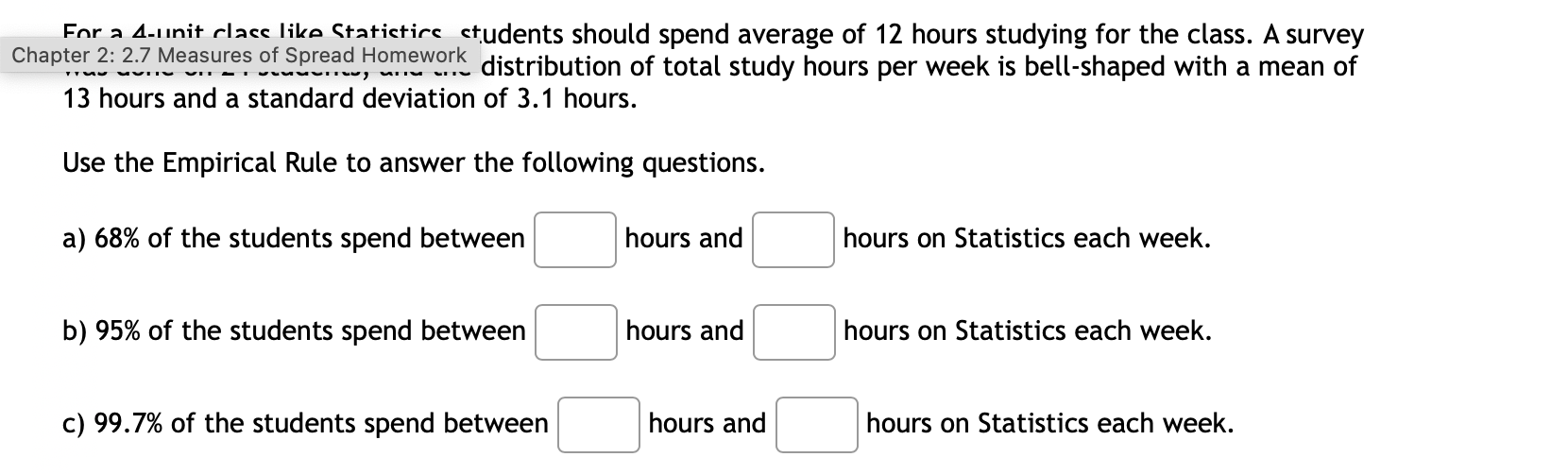 Solved Chapter 2: 2.7 ﻿Measures of Spread Homework | Chegg.com