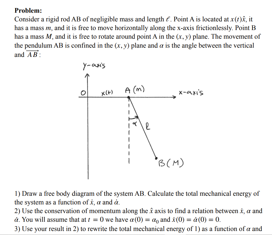 Solved Problem: Consider a rigid rod AB of negligible mass | Chegg.com