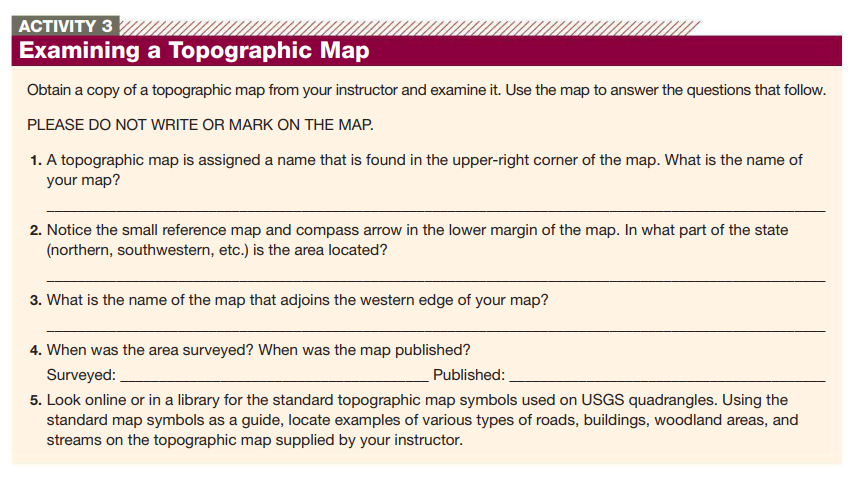 ACTIVITY 3 Examining a Topographic Map Obtain a copy | Chegg.com