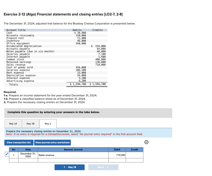 Solved Exercise 2-12 (Algo) Financial statements and closing | Chegg.com