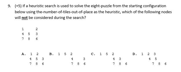 Solved 9. (+5) If a heuristic search is used to solve the | Chegg.com