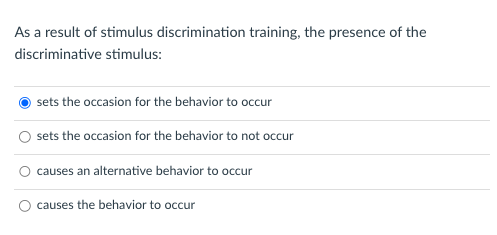Solved As a result of stimulus discrimination training, the | Chegg.com