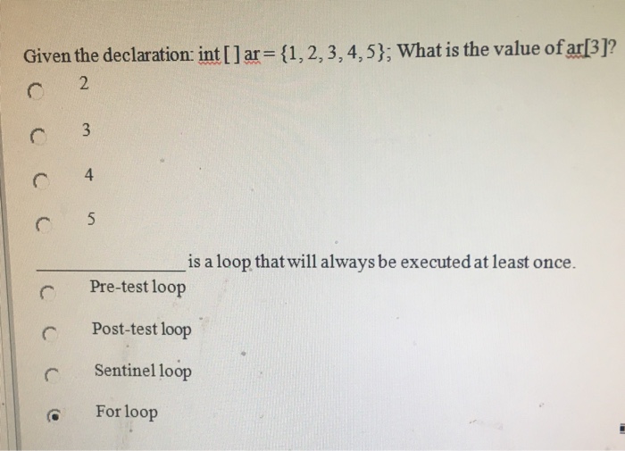 Solved Given the declaration: int [] ar = {1, 2, 3, 4, 5}: | Chegg.com