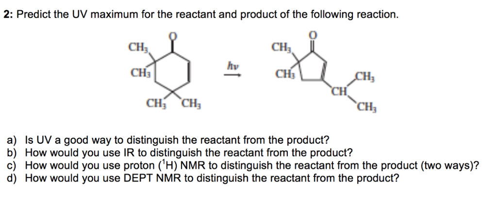 Solved 2: Predict the UV maximum for the reactant and | Chegg.com