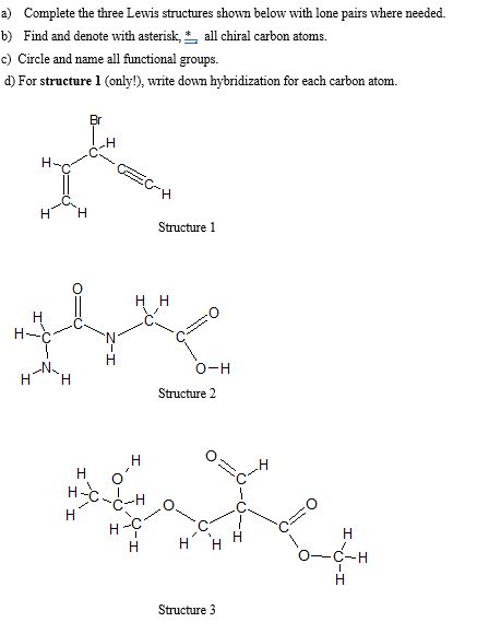 Solved a) Complete the three Lewis structures shown below | Chegg.com