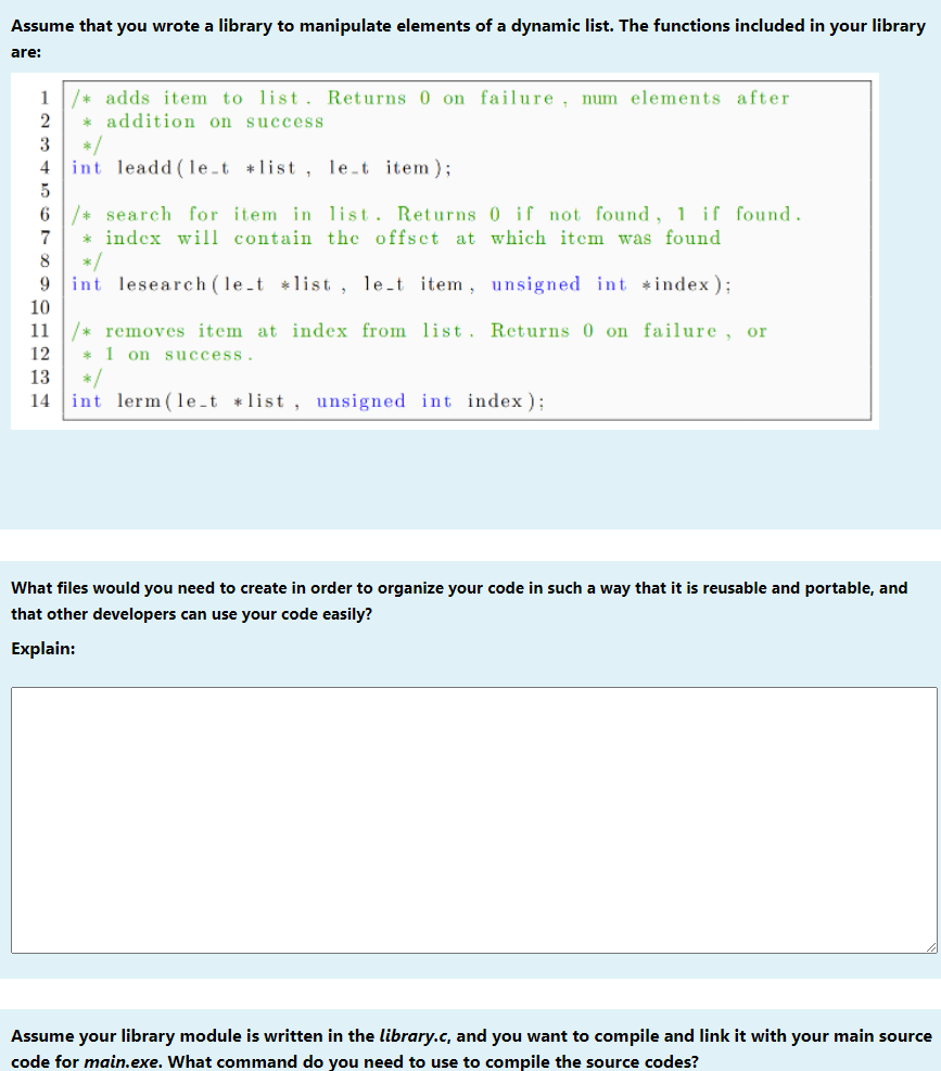 Solved Assume that you wrote a library to manipulate | Chegg.com