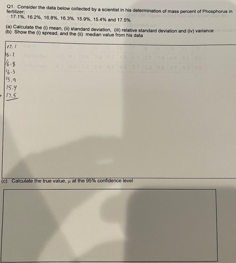 Solved Q1. Consider the data below collected by a scientist | Chegg.com