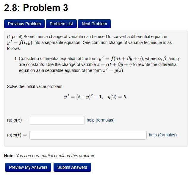 Solved (1 point) Sometimes a change of variable can be used | Chegg.com