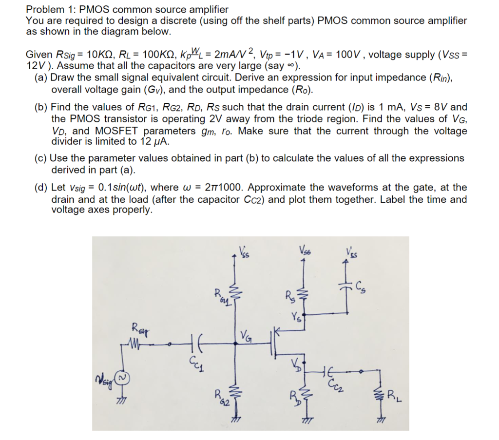 Solved = Problem 1: PMOS common source amplifier You are | Chegg.com