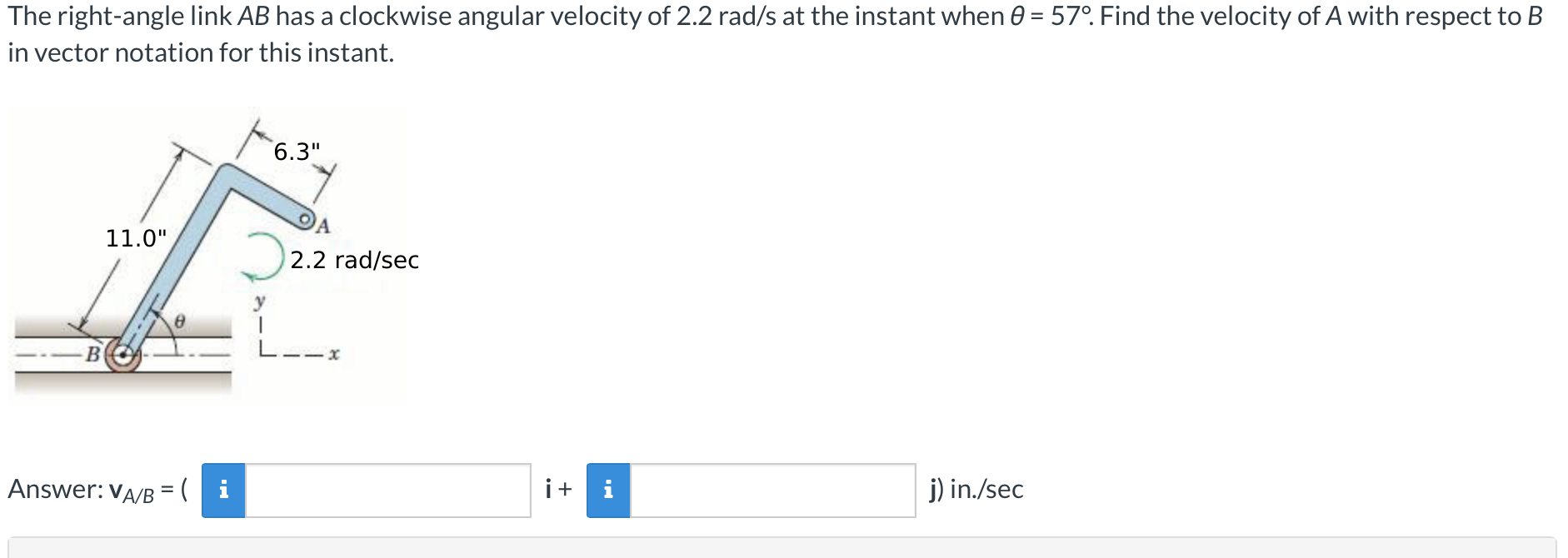Solved The right-angle link AB has a clockwise angular | Chegg.com