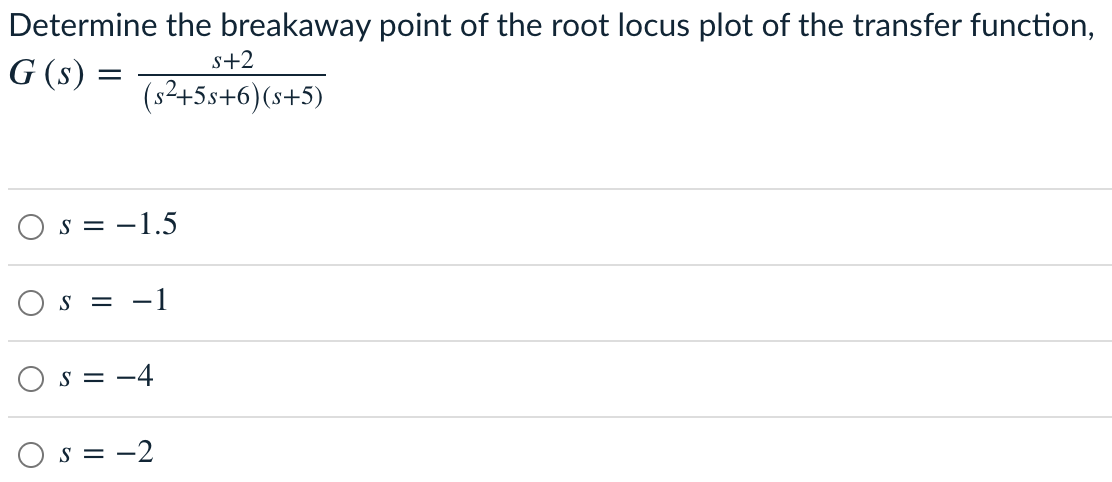 Solved Determine the breakaway point of the root locus plot | Chegg.com