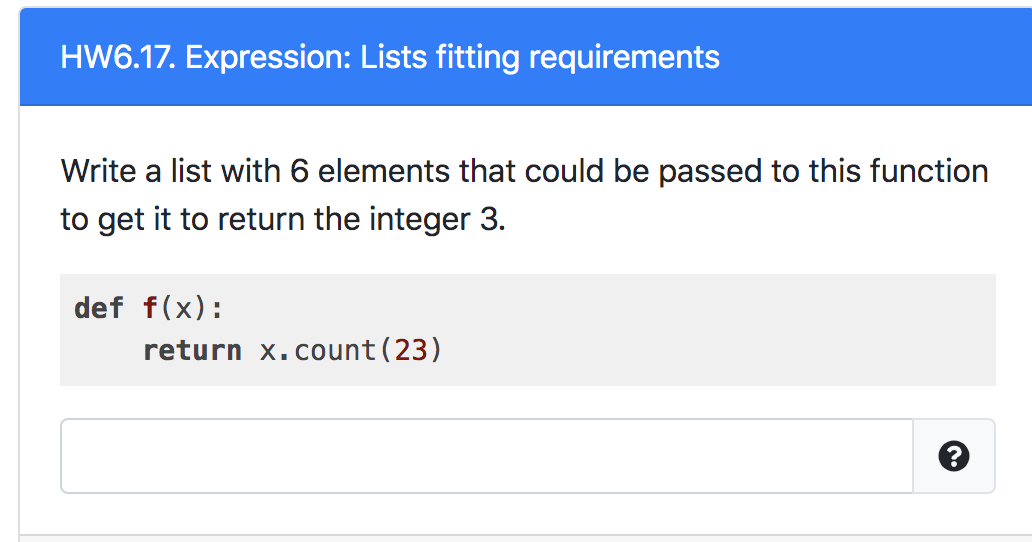 Solved HW6.17. Expression: Lists fitting requirements Write | Chegg.com