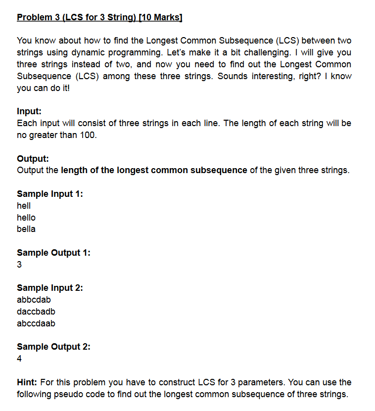 Solved **It's a PYTHON PROBLEM. It's an LCS problem | Chegg.com