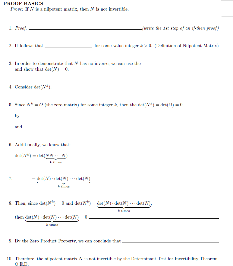 Solved PROOF BASICS Prove: If N is a nilpotent matrix, then | Chegg.com