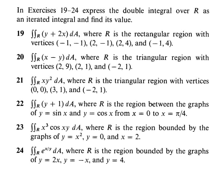 Solved In Exercises 19−24 express the double integral over R | Chegg.com