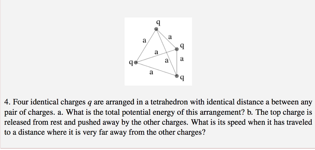 Solved 9 9 4. Four identical charges q are arranged in a | Chegg.com