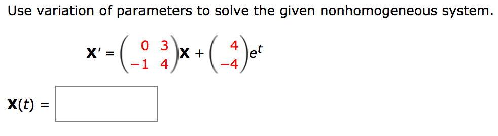 Solved Use variation of parameters to solve the given | Chegg.com