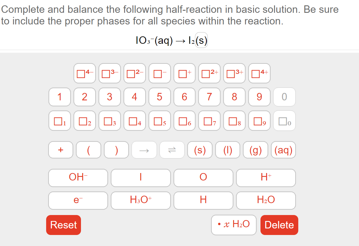 Solved Complete and balance the following half-reaction in | Chegg.com