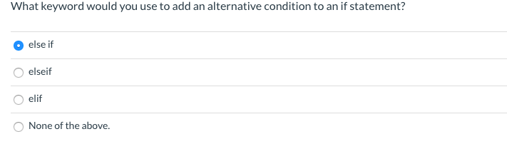 Solved What keyword would you use to add an alternative | Chegg.com