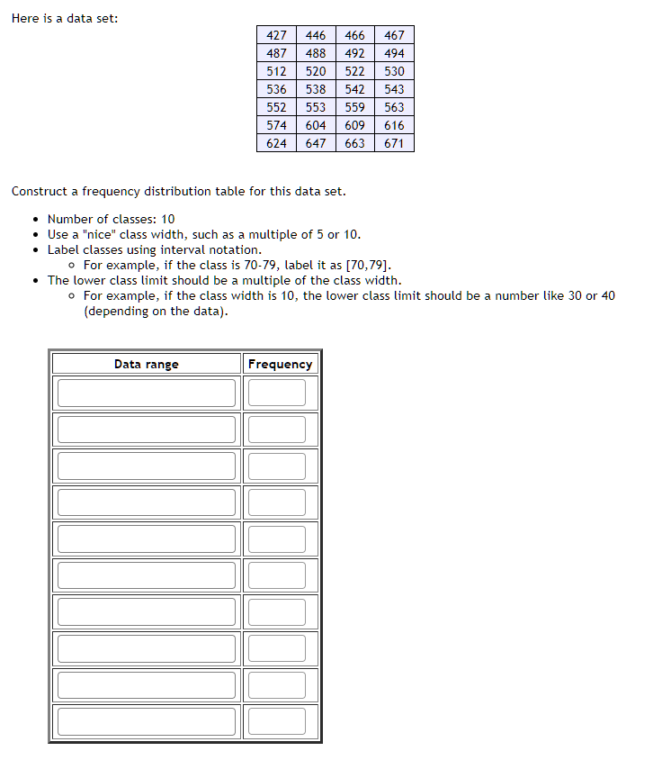 Solved Here is a data set: Construct a frequency | Chegg.com