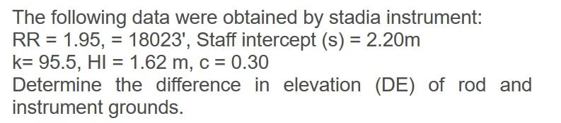 Solved The following data were obtained by stadia | Chegg.com