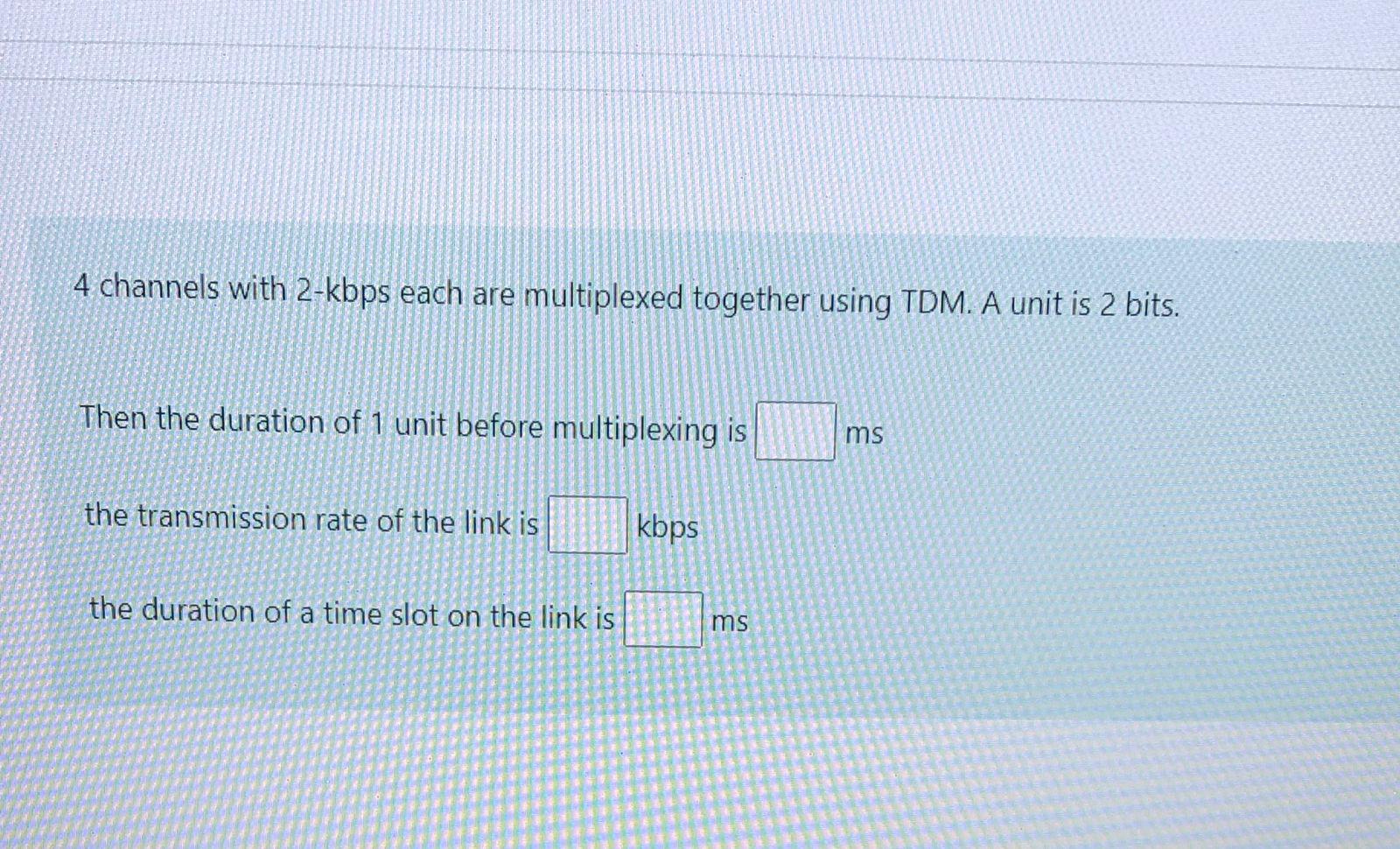 Solved 4 channels with 2-kbps each are multiplexed together | Chegg.com
