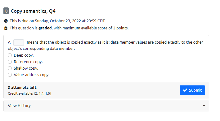 Solved Copy semantics, Q3 This is due on Sunday, October | Chegg.com