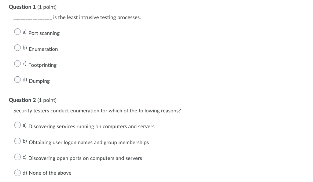 Solved Question 1 (1 point) is the least intrusive testing | Chegg.com
