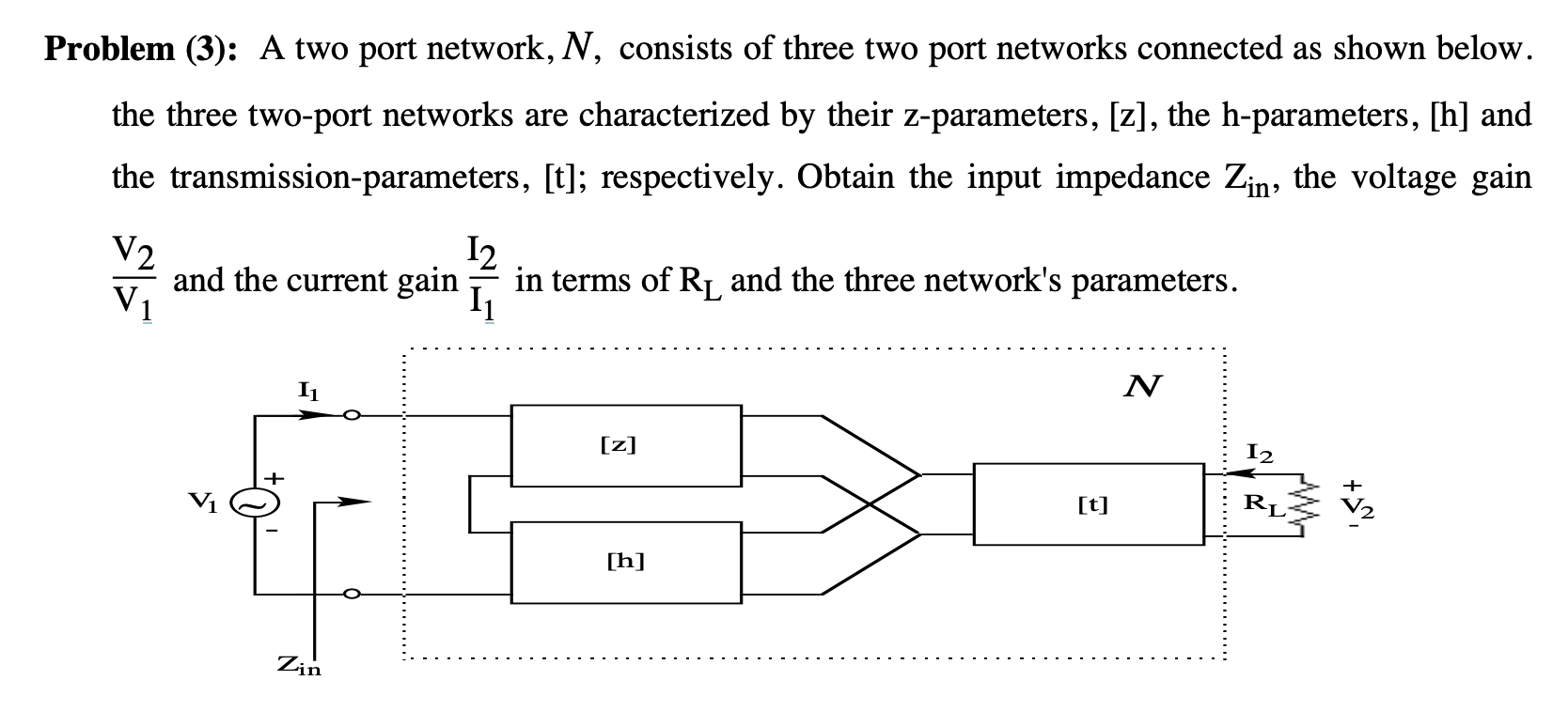 Solved Problem (3): A two port network, N, consists of three | Chegg.com
