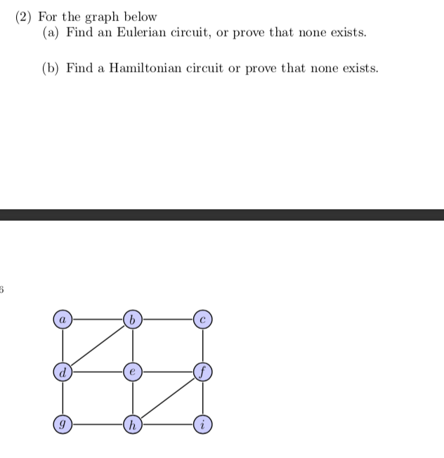 Solved (2) For the graph below a) Find an Eulerian circuit, | Chegg.com