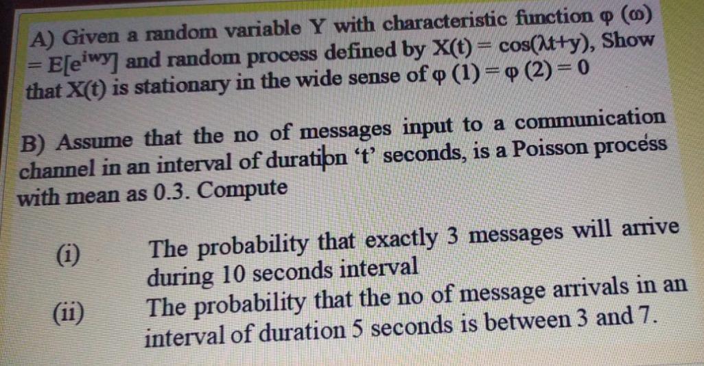 Solved A) Given a random variable Y with characteristic | Chegg.com