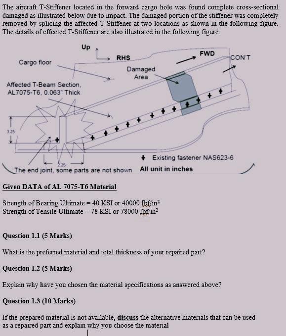 Solved The aircraft T-Stiffener located in the forward cargo | Chegg.com
