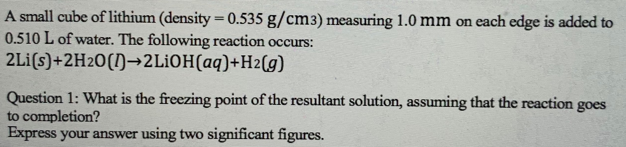 Solved A small cube of lithium (density=0.535 g/cm3) | Chegg.com