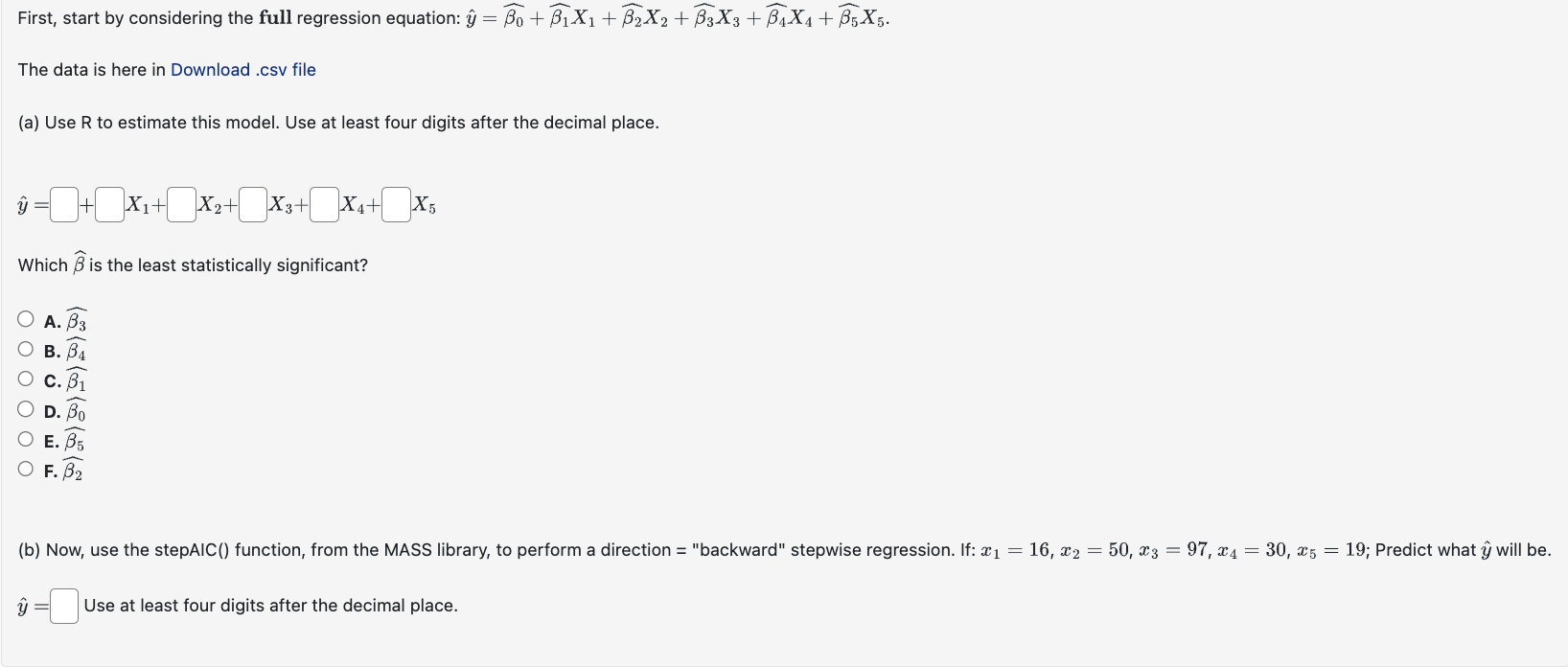 Solved Please answer ASAP. I will like your answer. csv file | Chegg.com