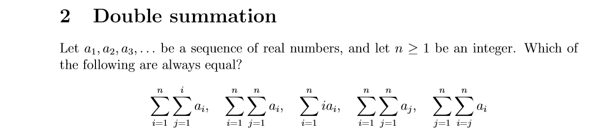 Solved 2 Double summation Let a1, A2, A3, ... be a sequence | Chegg.com