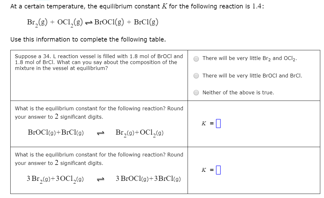 Solved At a certain temperature, the equilibrium constant K | Chegg.com