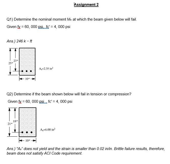 Solved Q1) Determine the nominal moment Mn at which the beam | Chegg.com