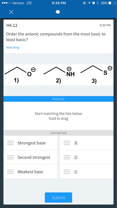 Solved Order the anionic compounds from the most basic to | Chegg.com