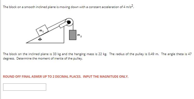 Solved The block on a smooth inclined plane is moving down | Chegg.com