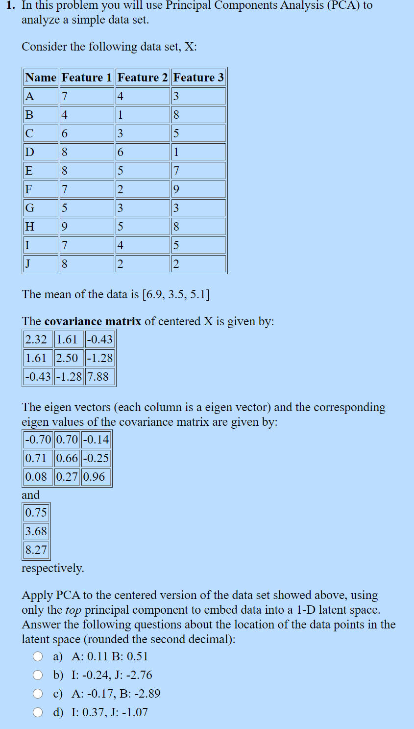 Solved 1. In this problem you will use Principal Components | Chegg.com
