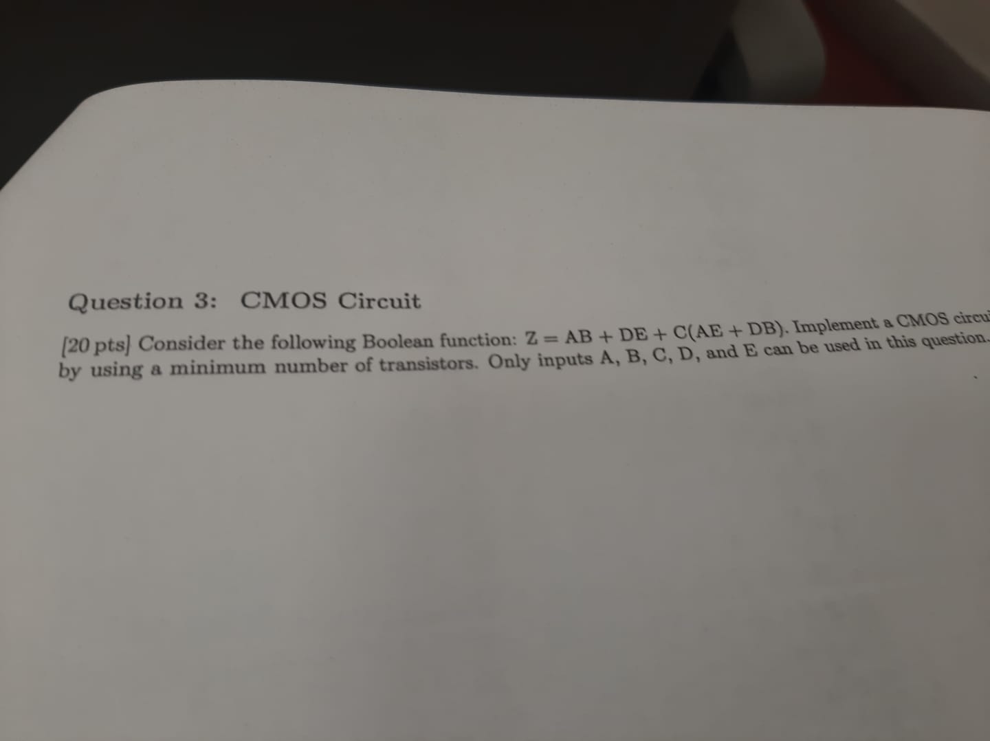 Solved Question 3: CMOS Circuit [20 pts] Consider the | Chegg.com