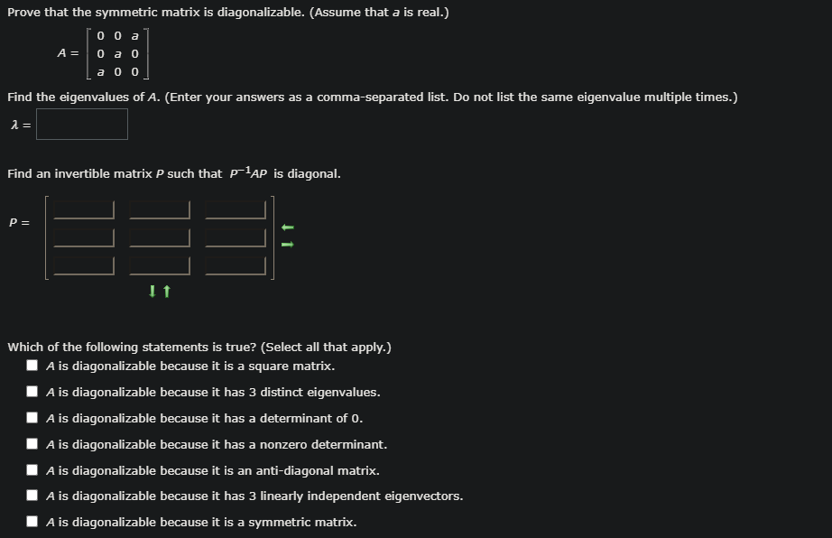 Solved Prove that the symmetric matrix is diagonalizable. | Chegg.com