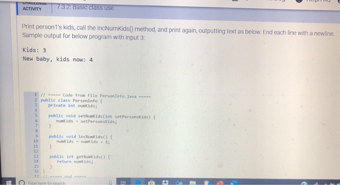 Solved CHALLENOD 7.3.2: Basic class use. ACTIVITY Print | Chegg.com