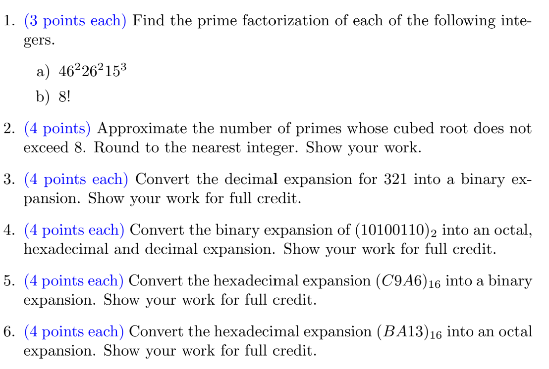 Solved 1. (3 points each) Find the prime factorization of | Chegg.com