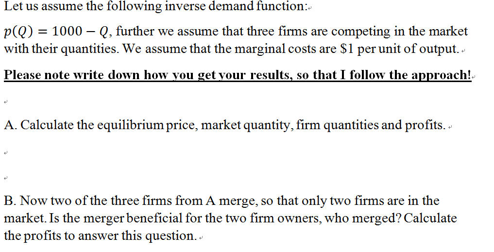 Solved Let us assume the following inverse demand function: | Chegg.com
