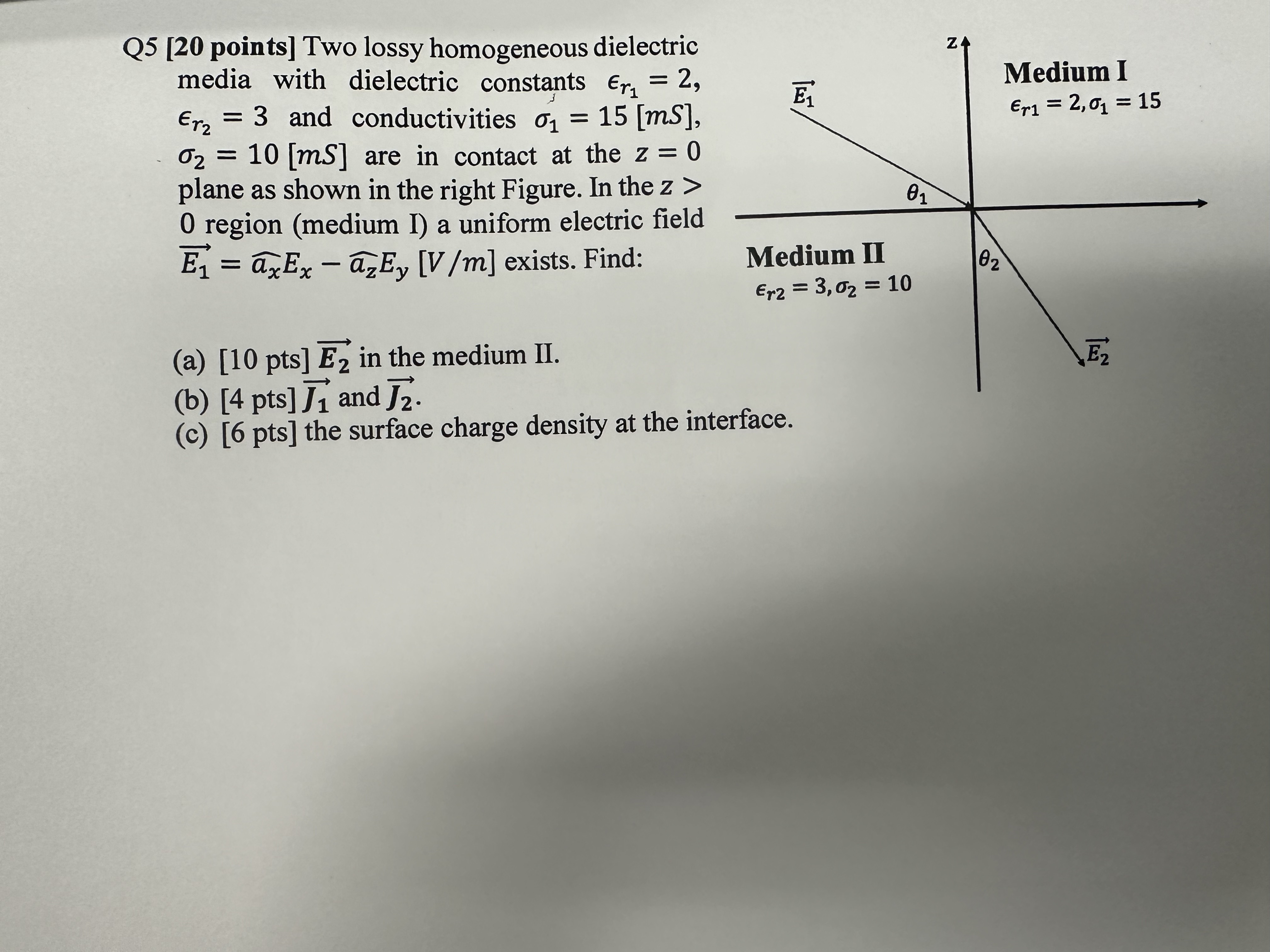 Solved Q5 [20 ﻿points] ﻿Two lossy homogeneous dielectric | Chegg.com