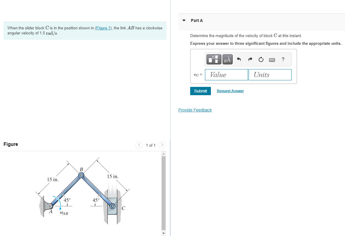 Solved When the slider block C is in the position shown in | Chegg.com