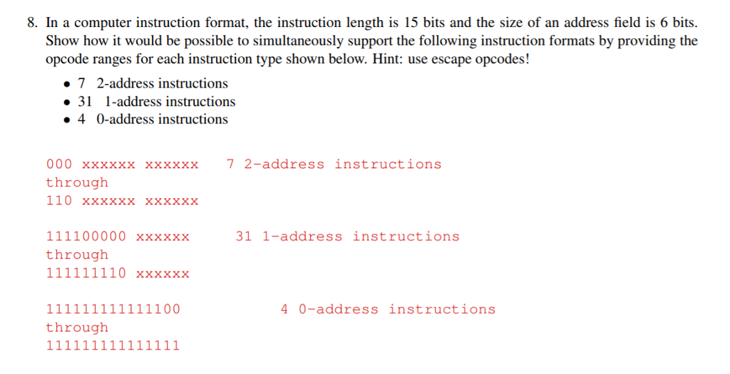 8. In a computer instruction format, the instruction | Chegg.com