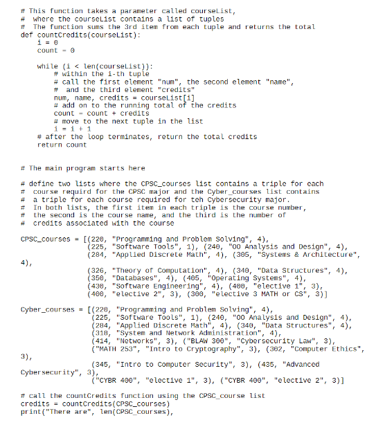 Solved # This function takes a parameter called courselist, | Chegg.com