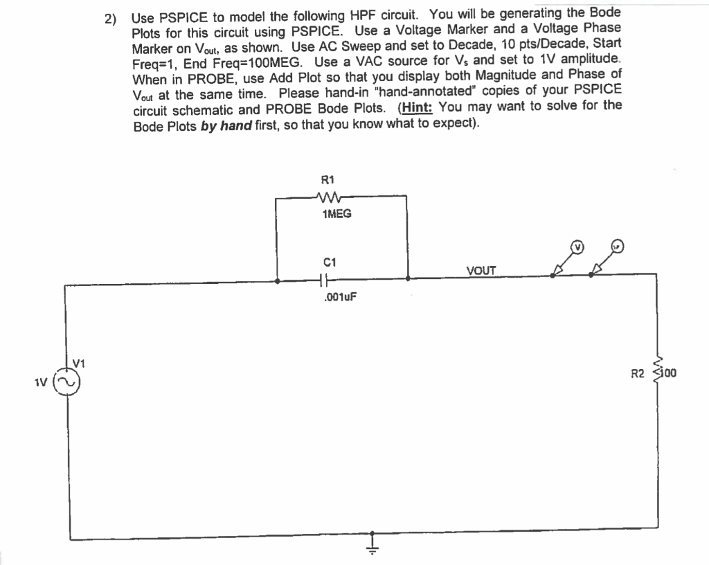 2) Use PSPICE to model the following HPF circuit. You | Chegg.com